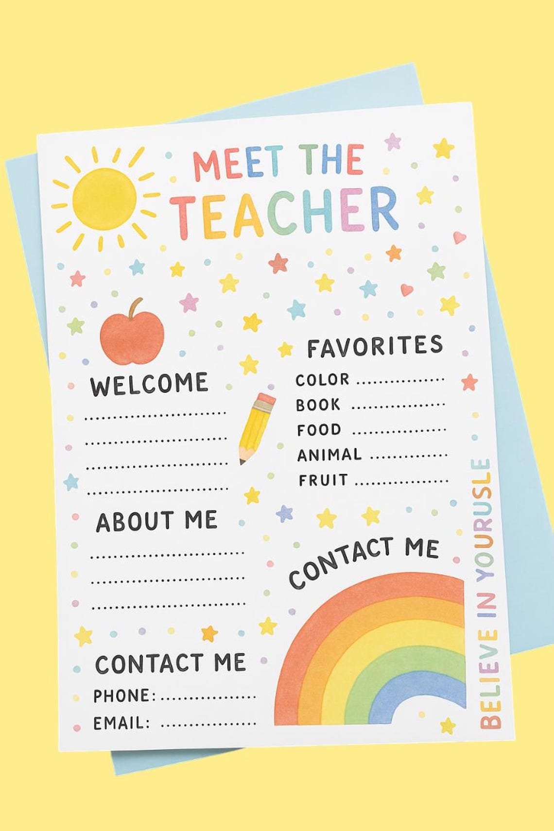 Editable “meet the Teacher” Printable Template – Rainbow Theme - Etsy