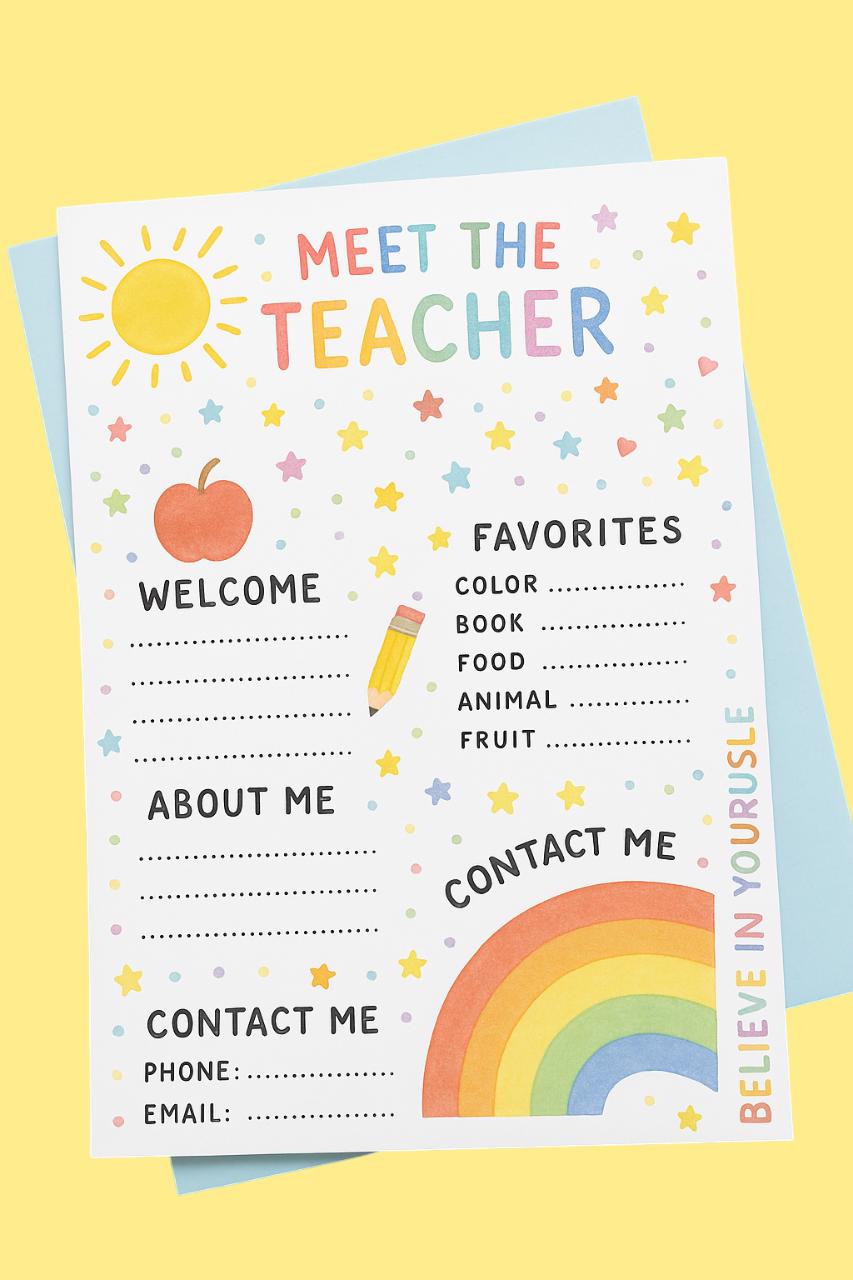 Editable “meet the Teacher” Printable Template – Rainbow Theme - Etsy