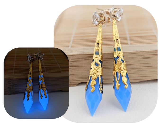 FFXIV Inspired Aetheryte Earrings - Glow in the Dark - Blue and Gold ...