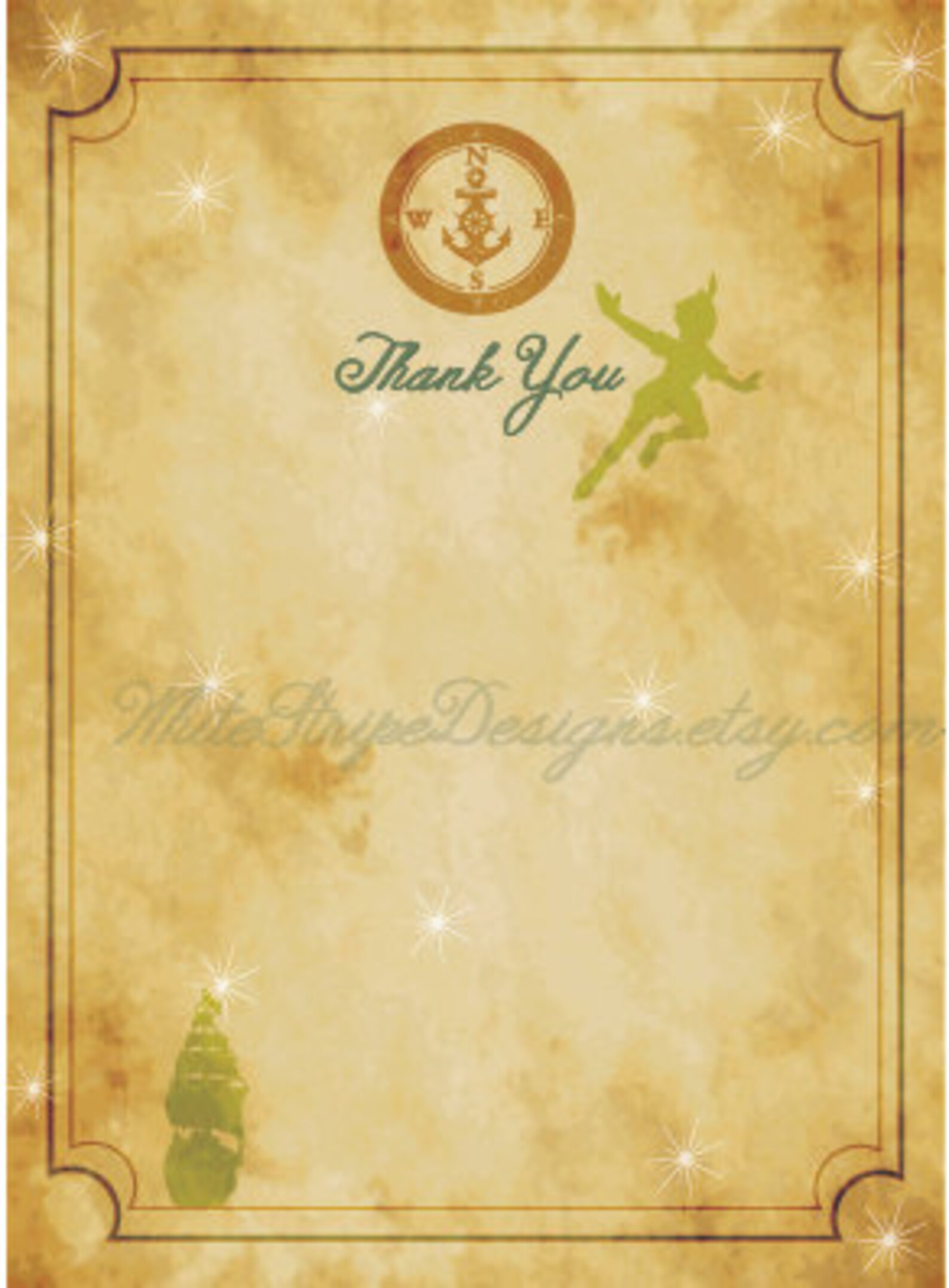 Printable Peter Pan Thank You Card 5.5x4 Flat Neverland Thank You Card ...