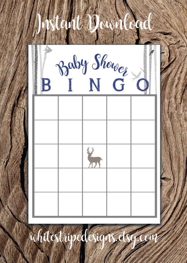 Printable Baby Shower Bingo Card for Woodland Baby Shower, Rustic Baby ...