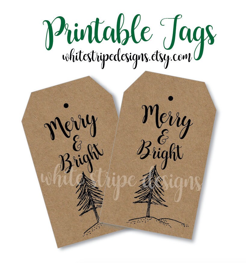 DIY Printable Merry & Bright Christmas Tree Gift Tags Holiday - Etsy