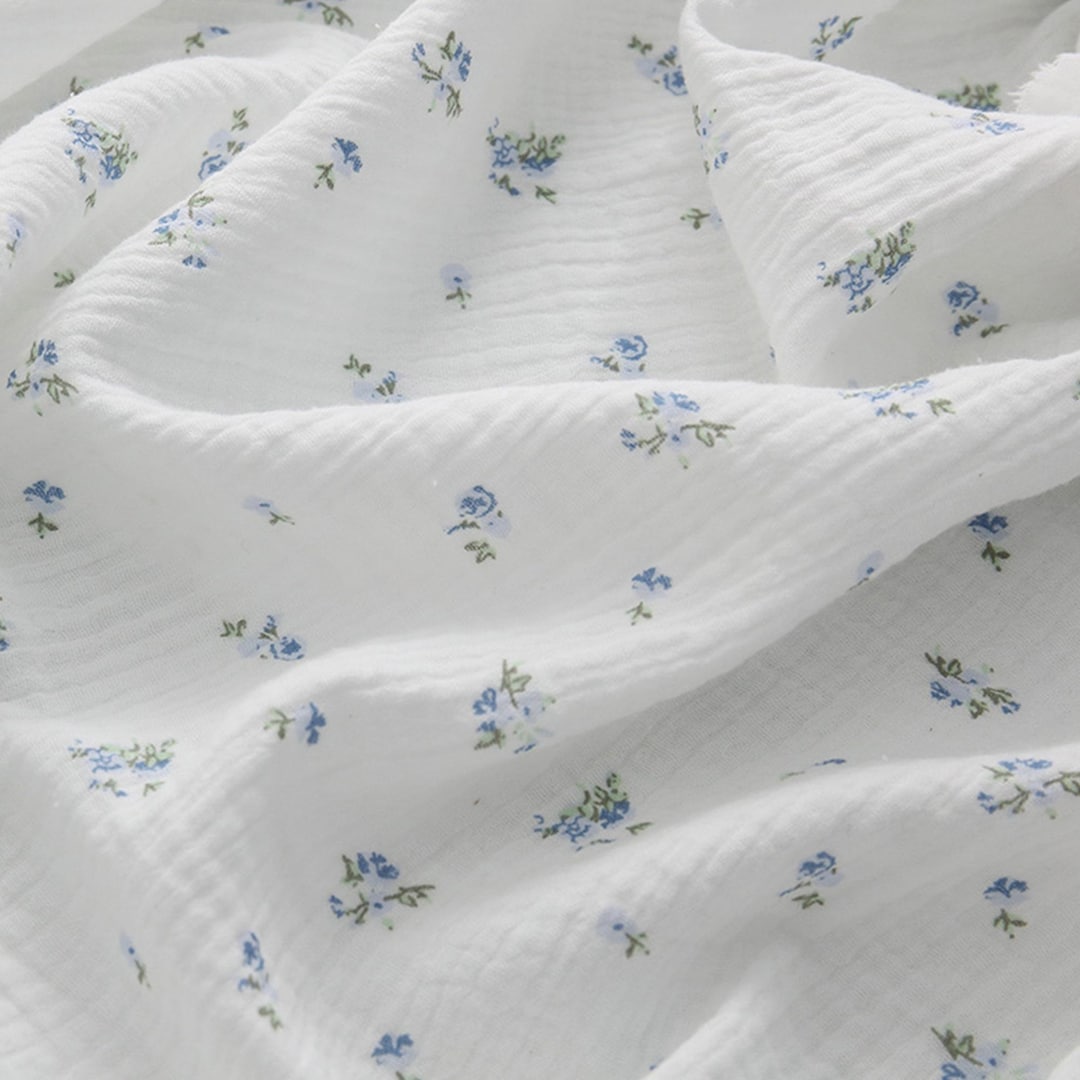 Blue Floral Cotton Fabric- Lightweight Breathable Fabric- Floral ...