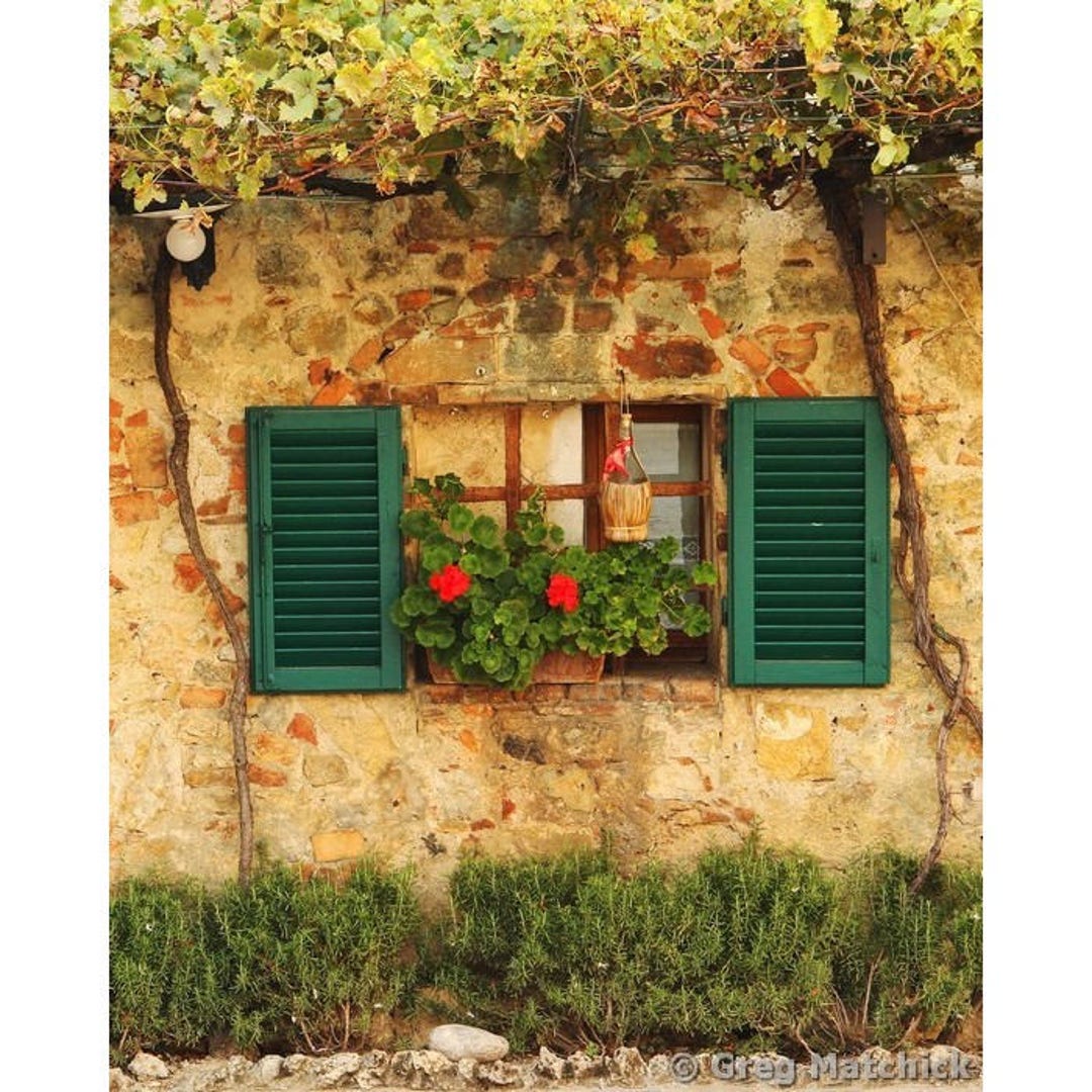 Fine Art Color Photography of Window, Green Shutters and Wine Bottle in ...