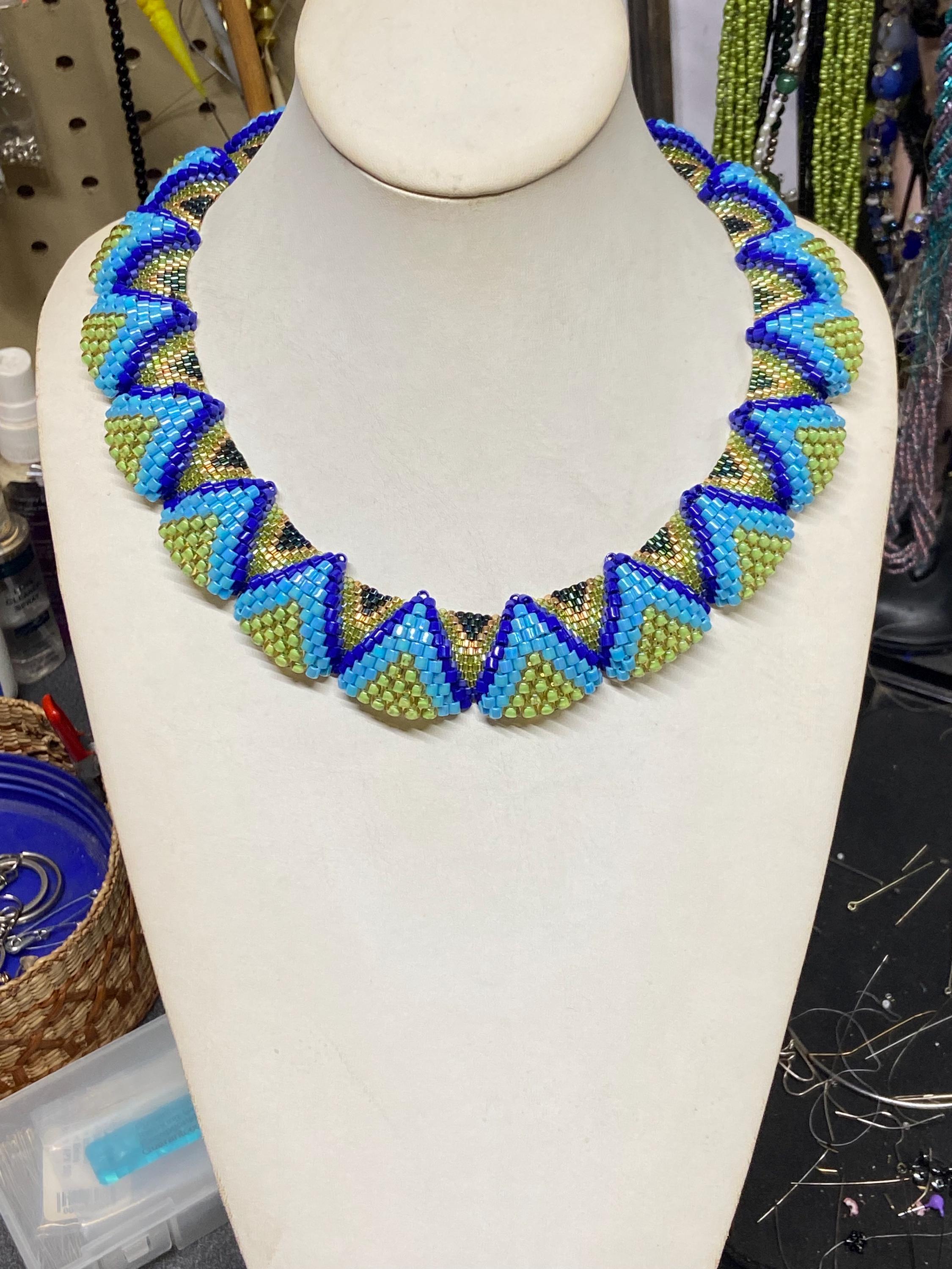 Cherokee Handmade Beaded Necklace, Flat Cellini Delica Beads, Blue ...