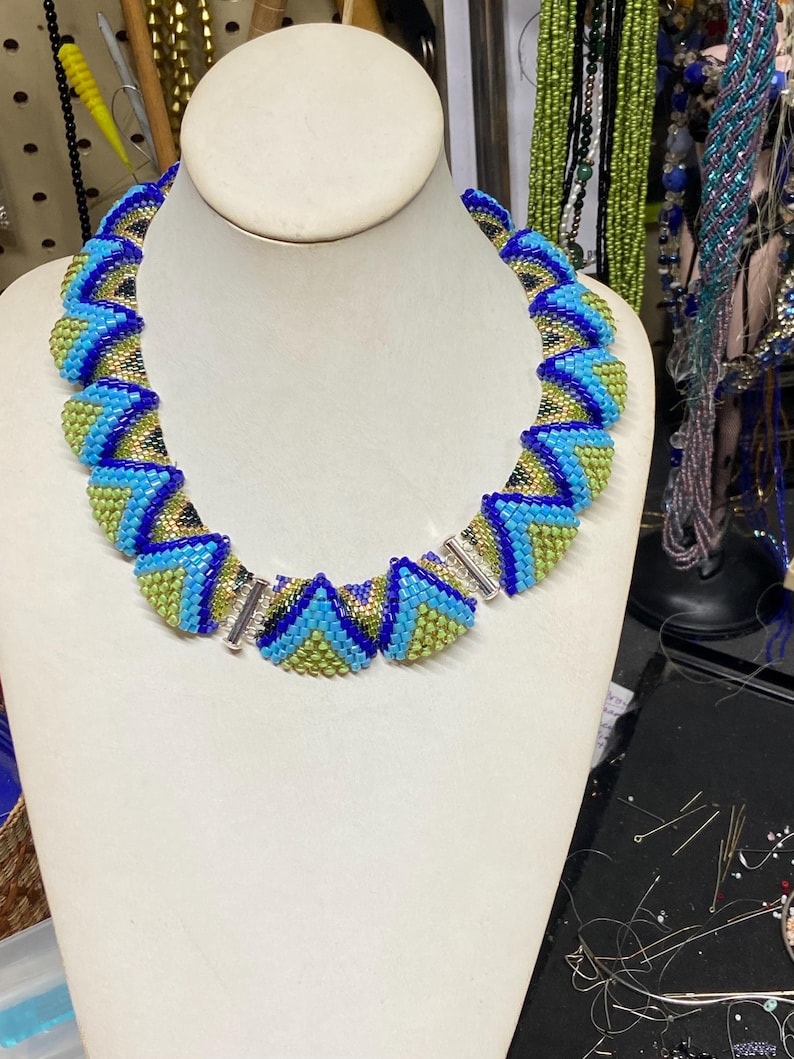 Cherokee Handmade Beaded Necklace, Flat Cellini Delica Beads, Blue ...