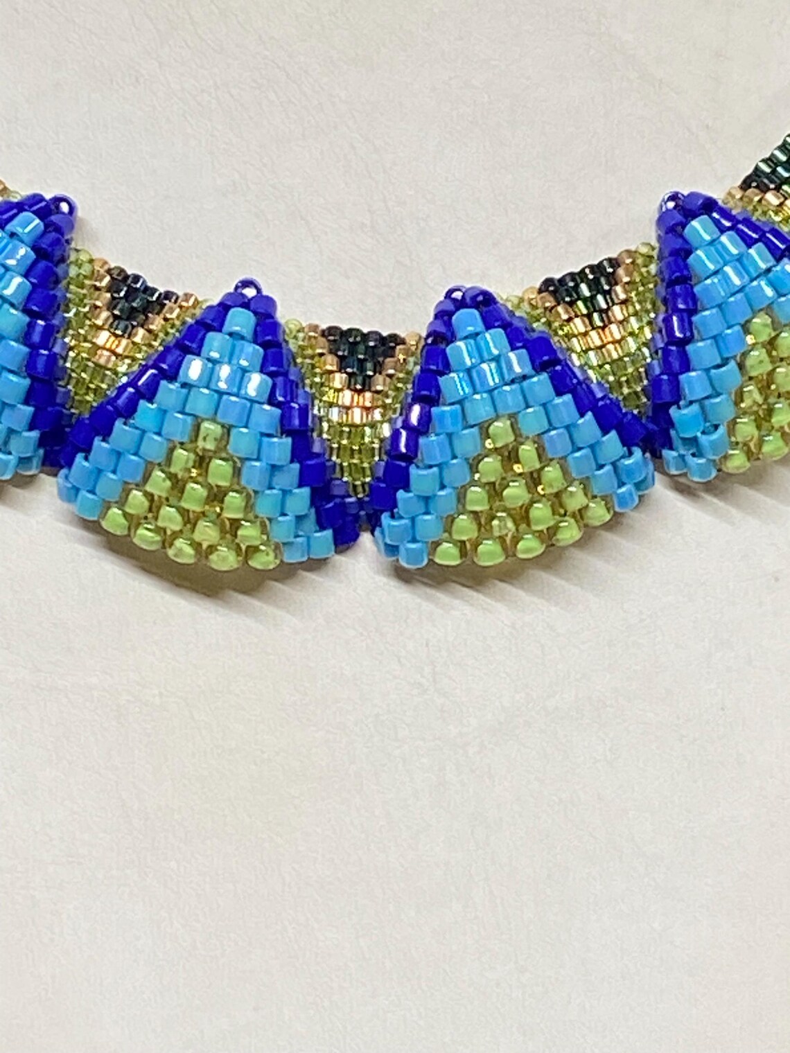 Cherokee Handmade Beaded Necklace, Flat Cellini Delica Beads, Blue ...
