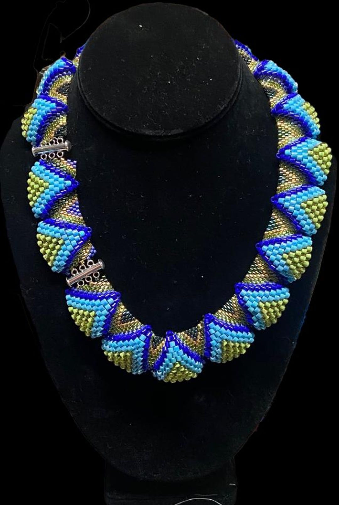 Cherokee Handmade Beaded Necklace, Flat Cellini Delica Beads, Blue ...