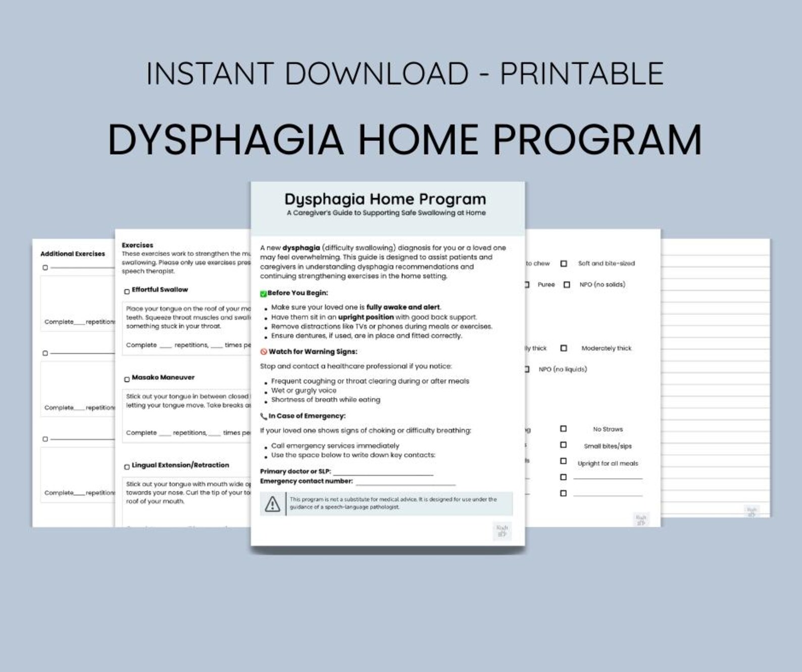 Dysphagia Home Exercise Program | Printable Swallowing Therapy ...