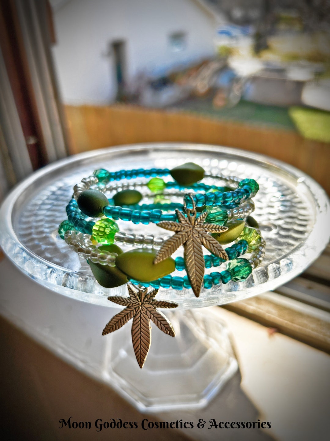 Mary Jane Weed Leaf Beaded Memory Wire Bracelet - Etsy