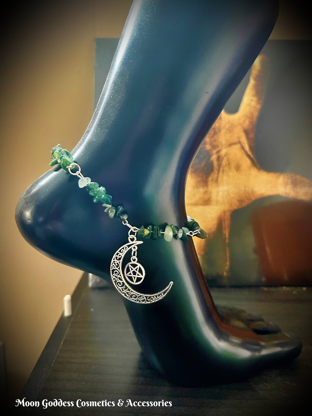 Emerald Chipped Gemstone Moon Goddess Anklet - Etsy