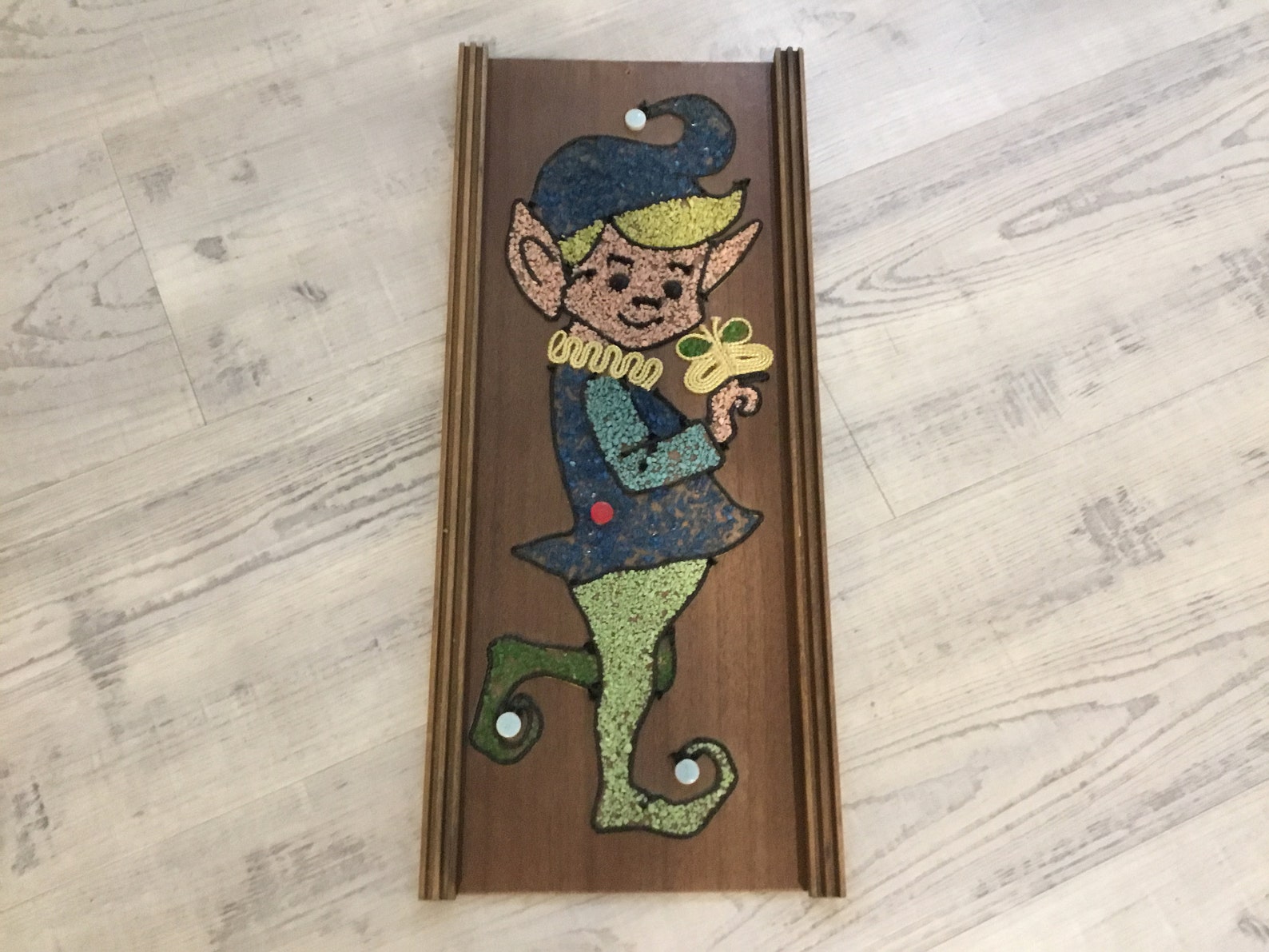 Pixie Elf Wall Hanging MCM Elf on Hardboard Mosaic Gravel Art Mini ...