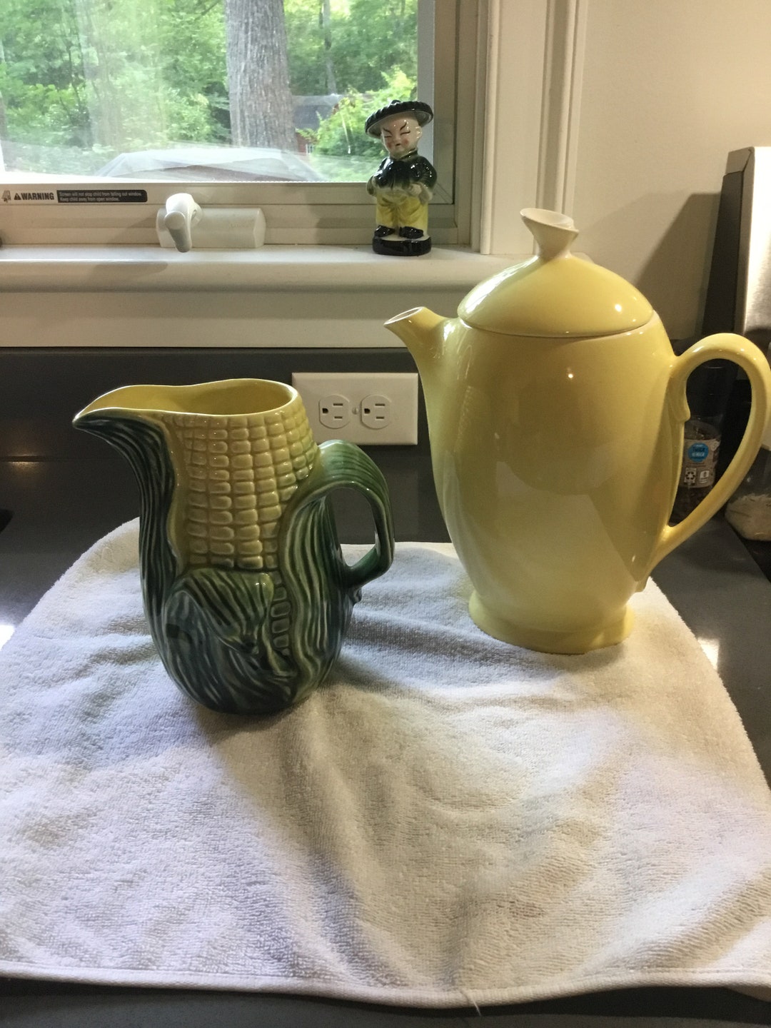 Yellow Pottery Coffee Pot Pale Yellow and White Coffee Pot California ...
