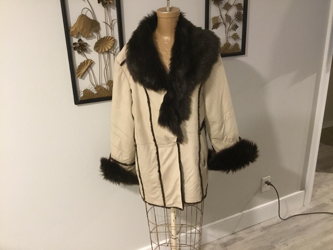 Faux Suede and Fur Coat Western Look With Rawhide Look Stitching ...