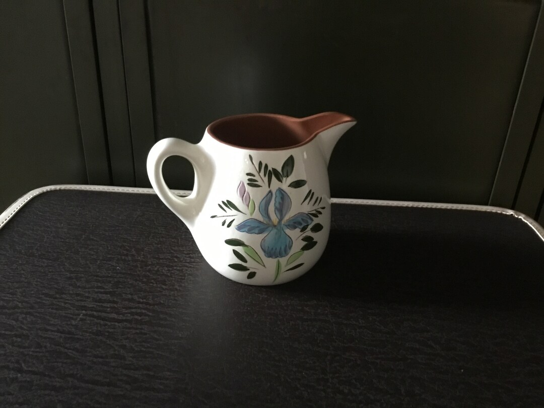 Pottery Pitcher Stangl Pitcher Blue Iris and Mod Leaf Pattern on Each ...