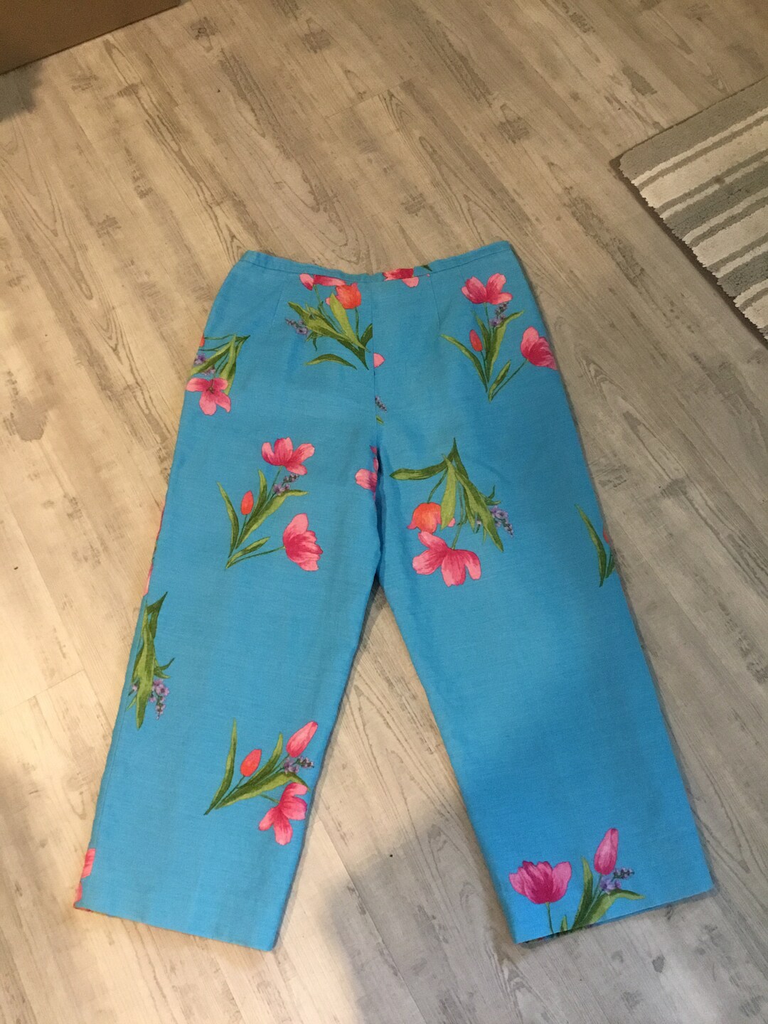 Snazzy Pants Talbot’s Label Linen Pants Cute Floral Pants Vibrant Blue ...