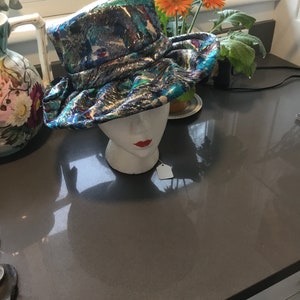 Stylish Vintage Hat Metallic Brocade in Blues and Silver Union | Etsy