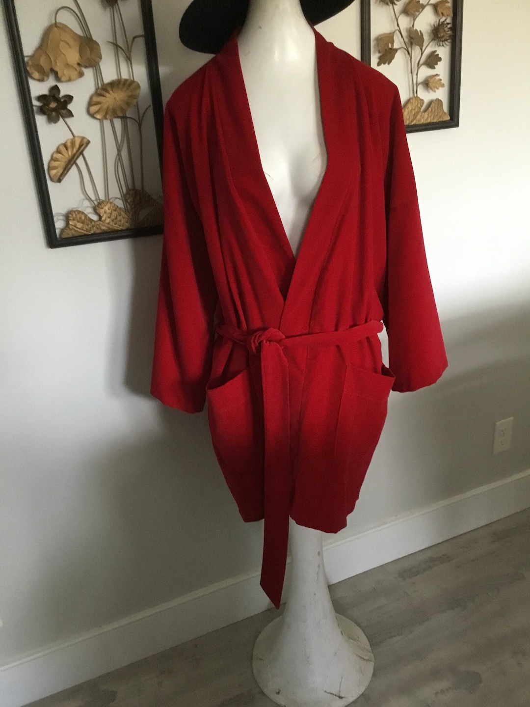 60's Velvet Coat Dressy Coat Maroon Wrap Around Coat With Belt Sage ...