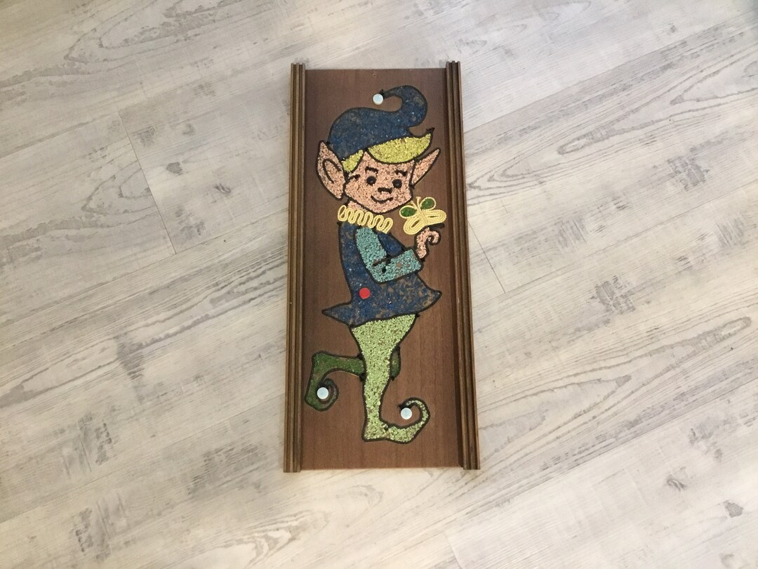 Pixie Elf Wall Hanging MCM Elf on Hardboard Mosaic Gravel Art Mini ...