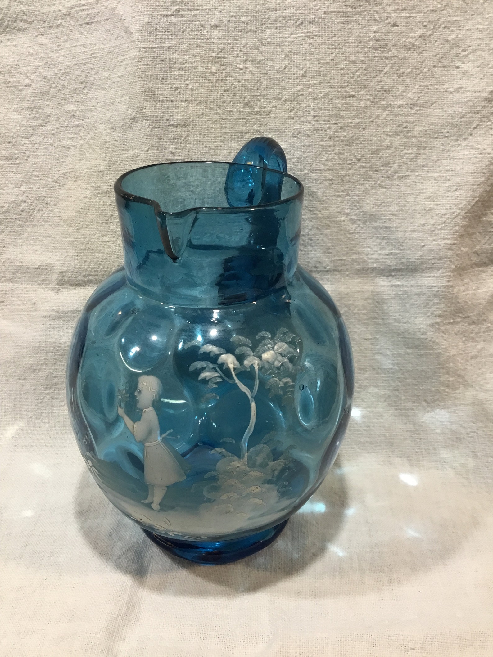 Victorian Glass Mary Gregory Optic Blue Smaller Pitcher Hand - Etsy