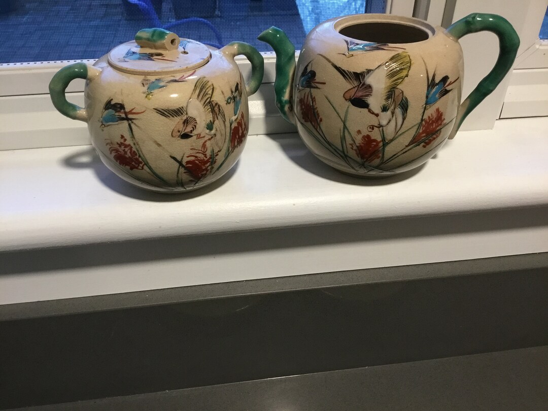 Vintage Tea Set Antique Hand Painted China Bird Pattern Shabby Chic ...