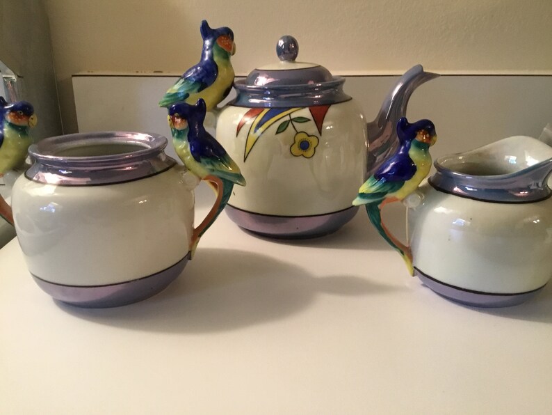 Rare Parrot Tea Set Vintage Tea Set Parrot Handles Deco Palm - Etsy