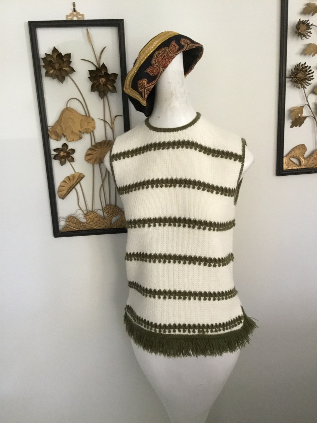 70's Sweater Vest Snazzy Striped Top by Sabra Hippie Boho Classic ...