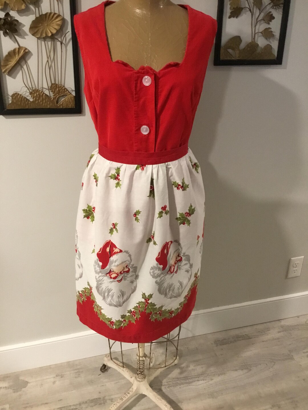 Vintage Christmas Apron With Large Santa Faces Jolly Ole St Nick Sweet ...