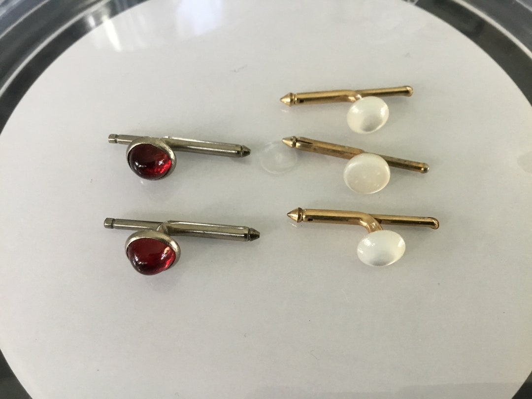 Antique Buttons Button Studs 2 Silver Tone With Red Stones 3 Gold Tone ...