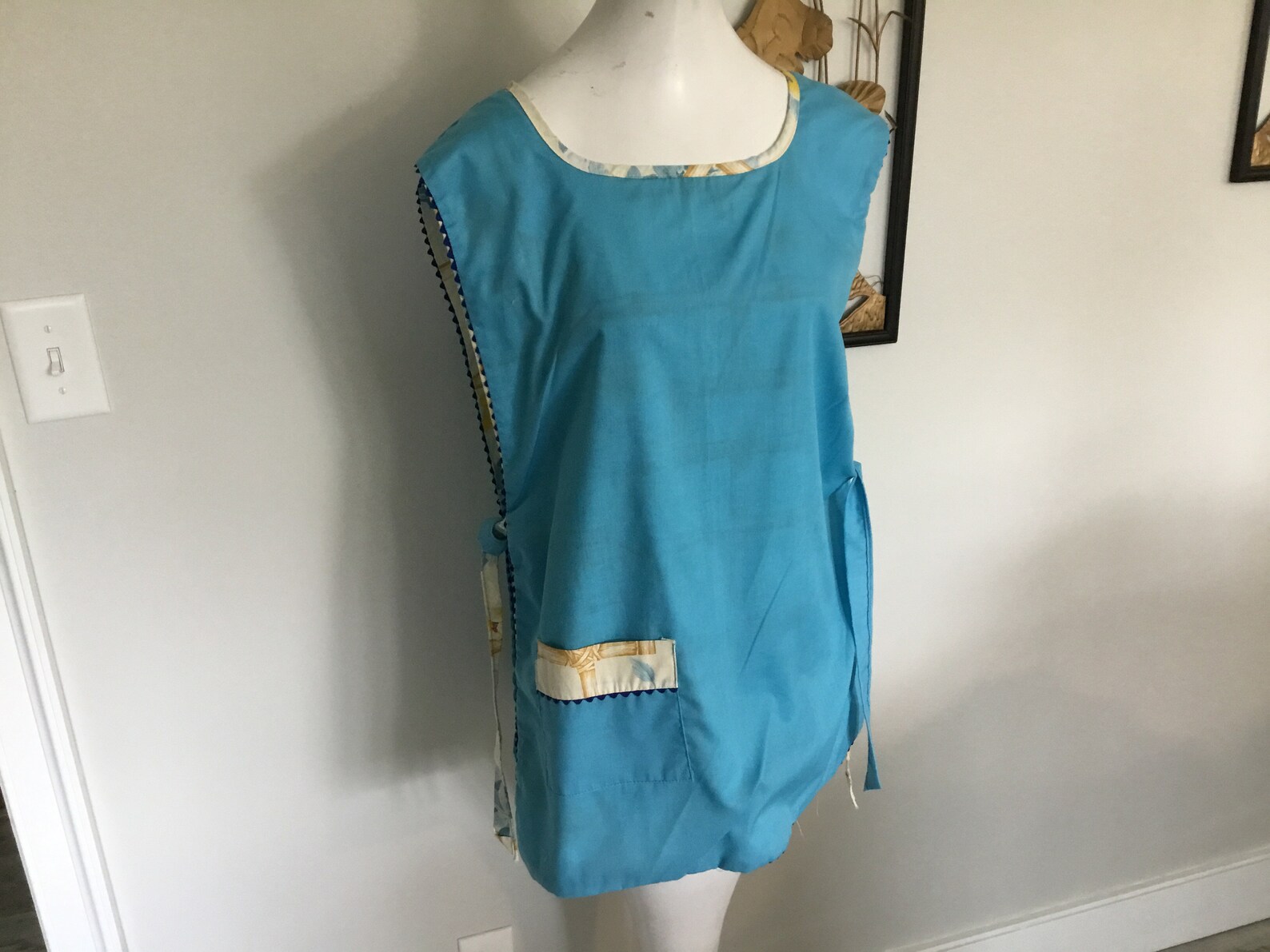 Vintage Apron Pale Blue and Bright Yellow Floral Apron | Etsy