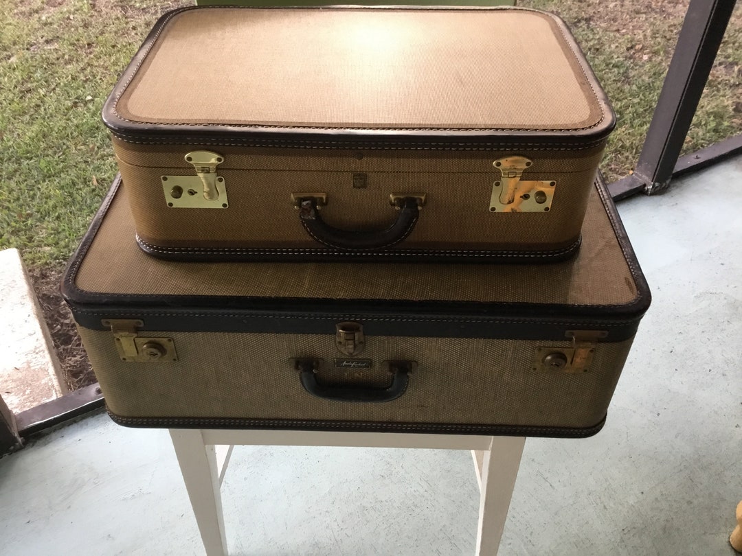Vintage Luggage Tweedy Beige Suitcase Brown Trim US Trunk Co. Fall ...