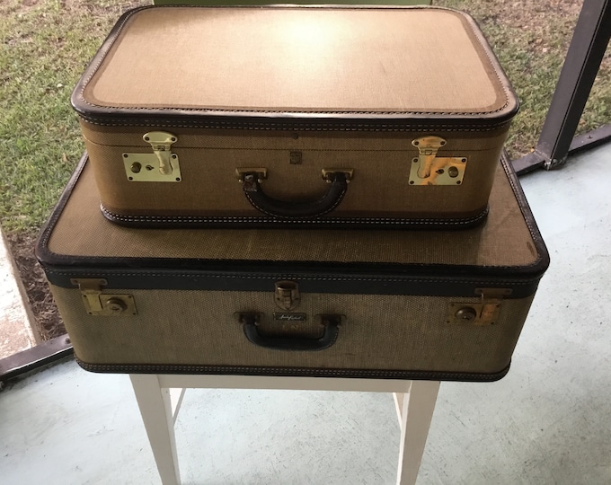 Vintage Luggage Tweedy Beige Suitcase Brown Trim US Trunk Co. Fall ...