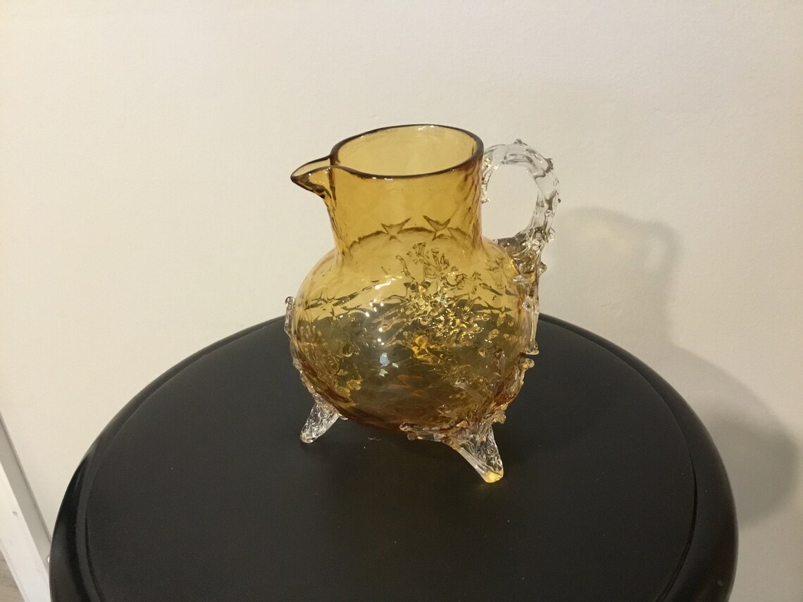 Amber Glass Pitcher Golden Art Glass Pitcher Clear Glass - Etsy