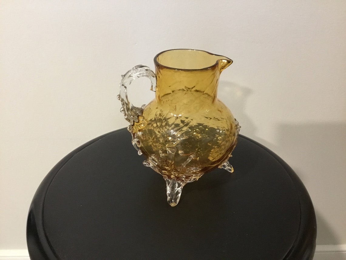 Amber Glass Pitcher Golden Art Glass Pitcher Clear Glass - Etsy
