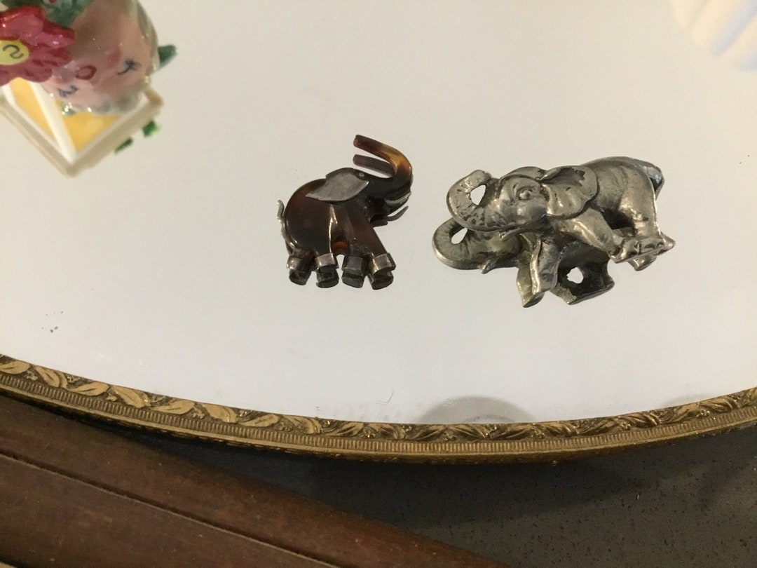 2 Mini Elephants 2 Unique Elephants One Early Plastic Rootbeer Color ...