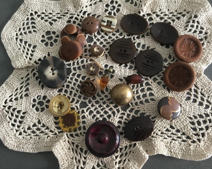Vintage Buttons Deco Buttons Shades of Brown 1 Stamped Germany 2 Wool ...