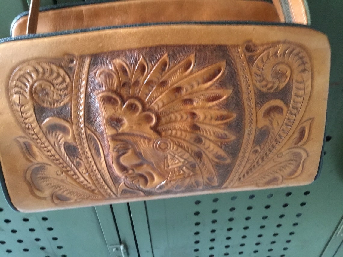 Tooled Leather Purse Native American Chief in Feather Bonnet - Etsy