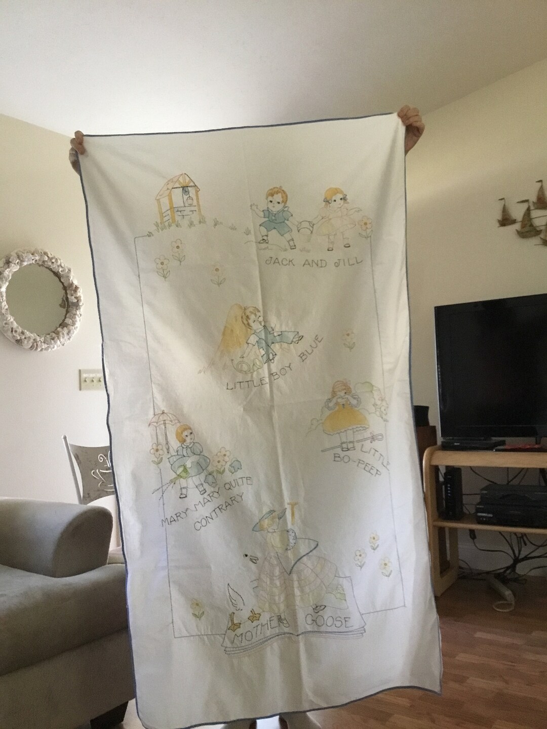 Nursery Rhyme Wall Hanging Embroidery Cloth Little Bo Peep Jack N Jill ...