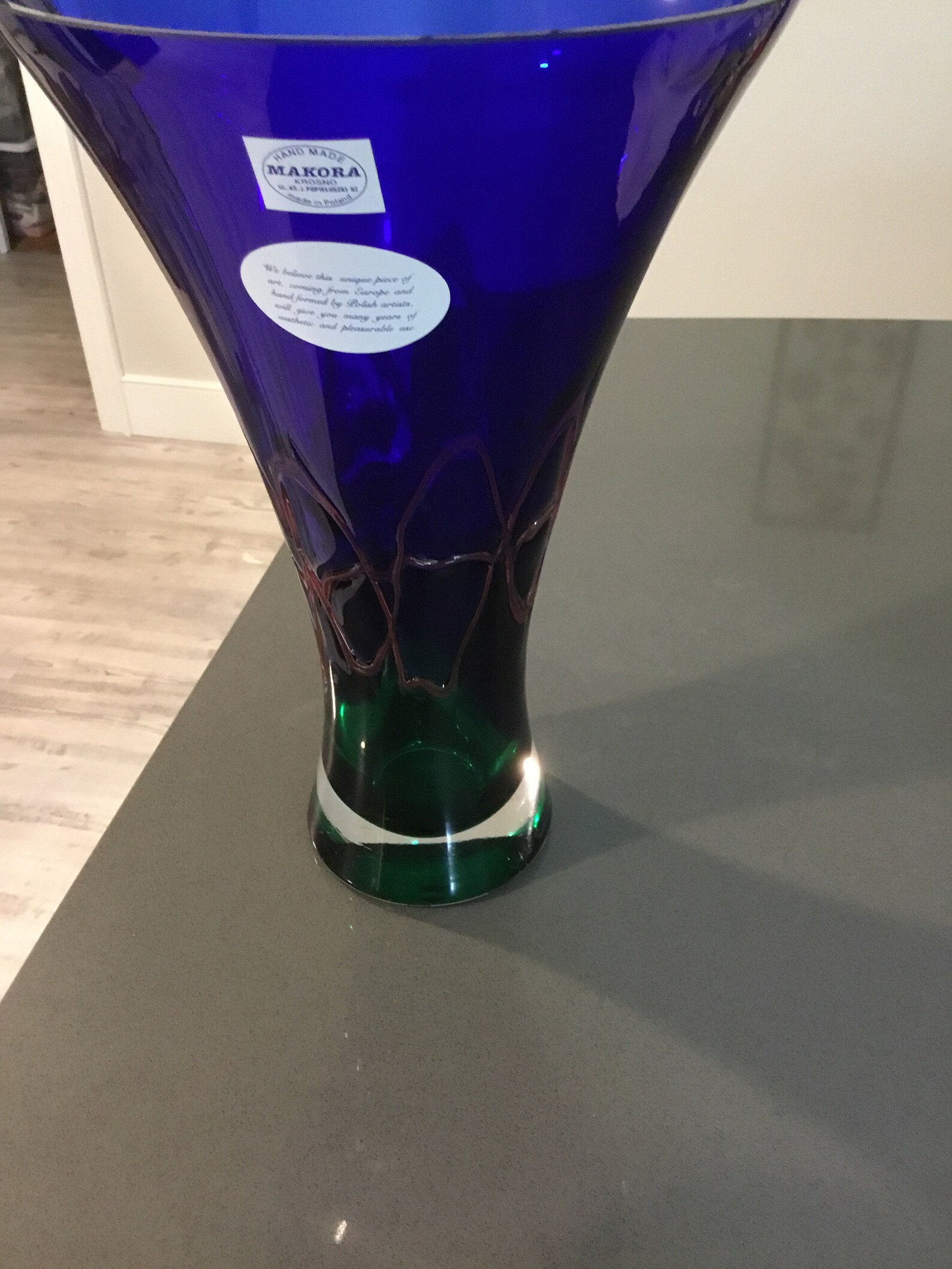 Blue Glass Vase Makora Krosno Poland Label Large Vase Blue Art - Etsy