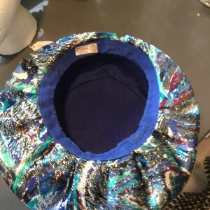 Stylish Vintage Hat Metallic Brocade in Blues and Silver Union | Etsy