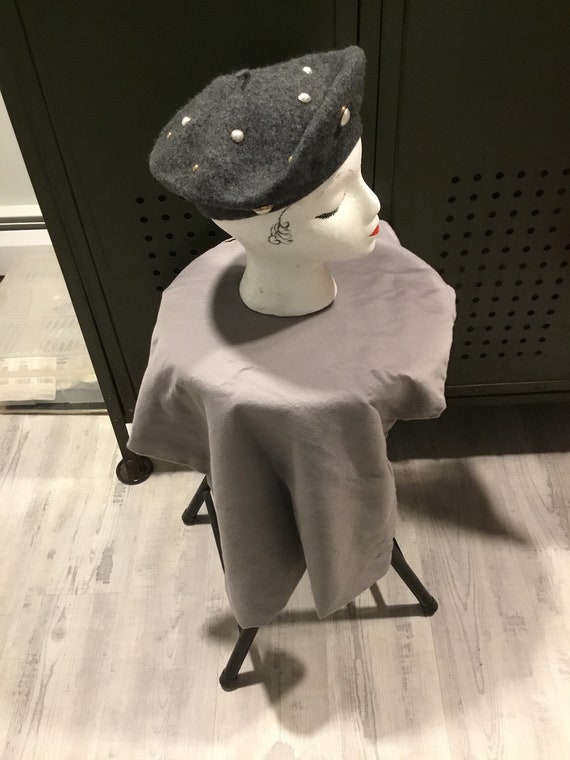 Gold and Pearl Studded Beret Tres Chic Gray Wool Bere… - Gem