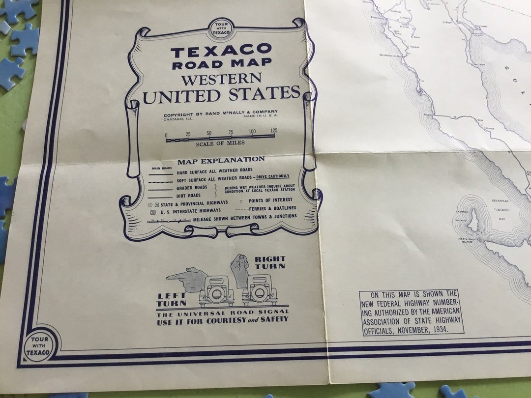 Texaco Map 1930's Map Western Part of USA Texaco Collectible Historical ...
