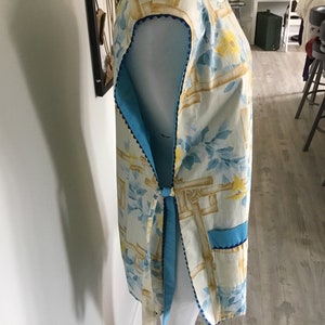 Vintage Apron Pale Blue and Bright Yellow Floral Apron Reversible Apron ...