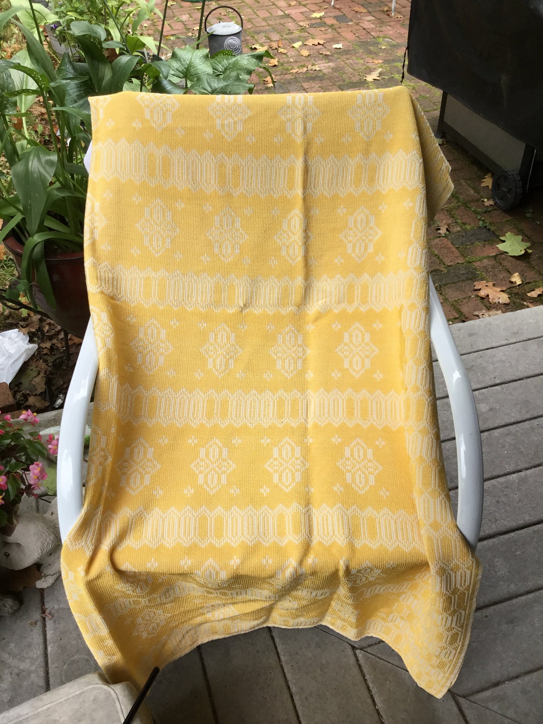 Vintage Fabric Bright Yellow Cloth Geometric Shapes Textured Cloth Nice ...