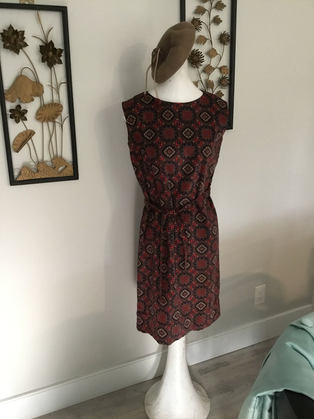 Corduroy Dress Vintage Sheath Dress Corduroy Block and Geo Print ...