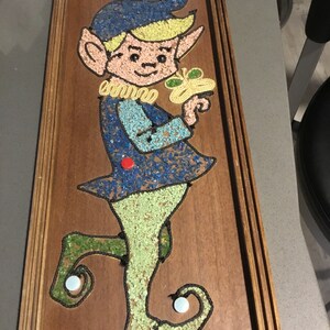 Pixie Elf Wall Hanging MCM Elf on Hardboard Mosaic Gravel Art Mini ...