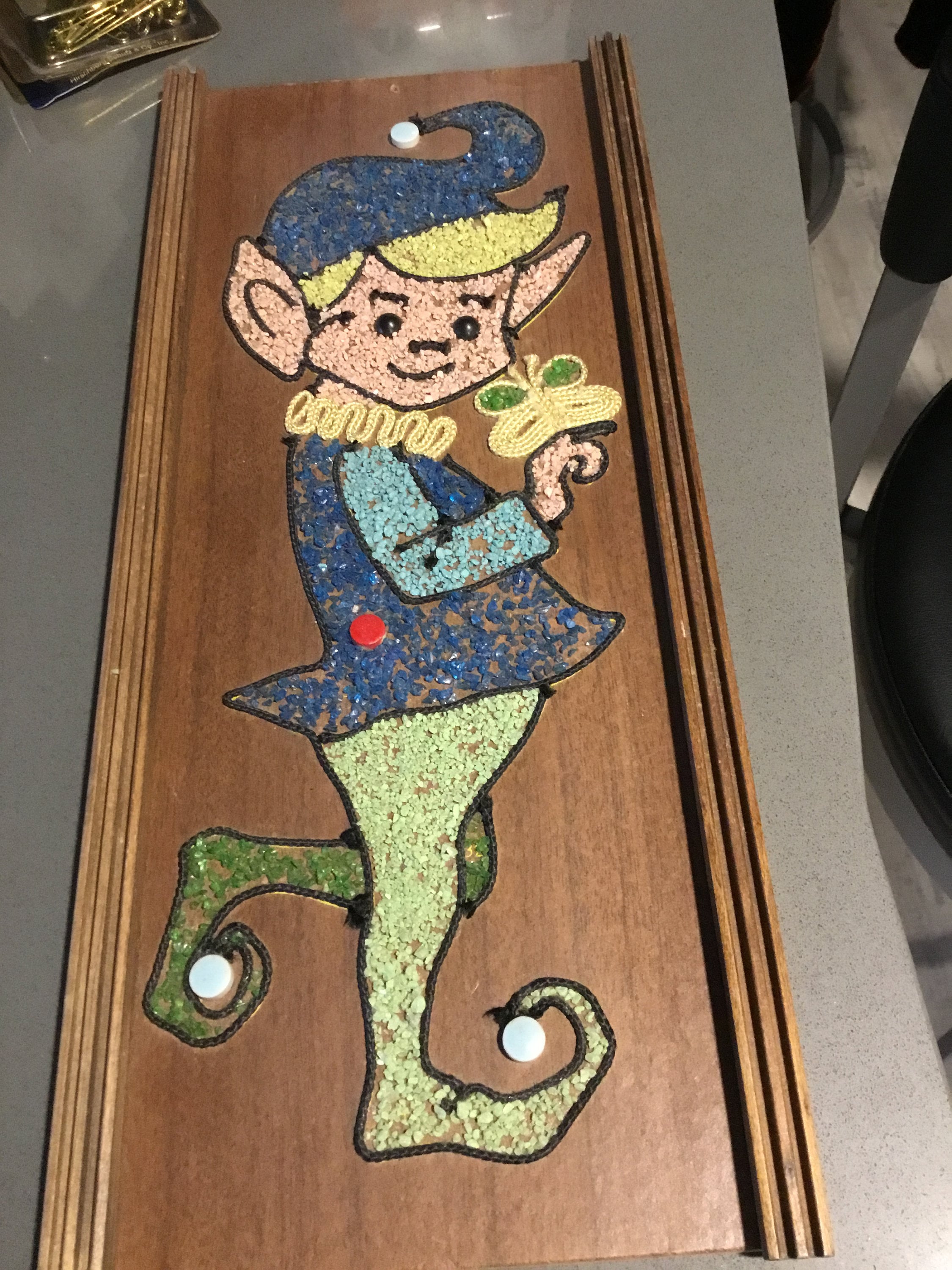 Pixie Elf Wall Hanging MCM Elf on Hardboard Mosaic Gravel Art Mini ...