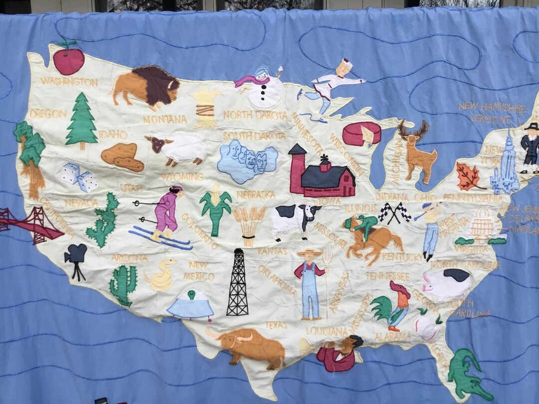 Coverlet by the Land of Nod Features Map of USA With Appliqued Points ...