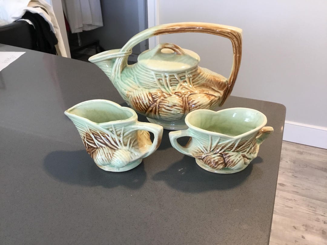 Vintage Mccoy Tea Set Pinecone Pattern Teapot Sugar and Creamer Unique ...