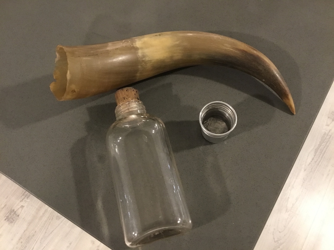 Glass Flask and Horn Rustic Saloon Display Cow Horn Cork Closure and ...